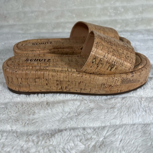SCHUTZ | Shoes | Schutz Y2k Yara Cork Over Leather Platform Slides ...